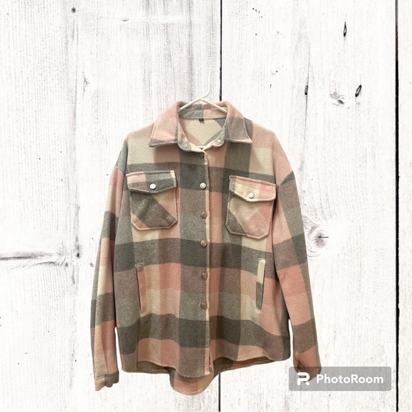 Tops | Pink And Grey Plaid Shacket | Poshmark